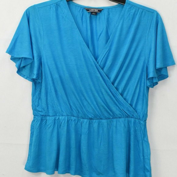 Lands' End | Tops | Nwt Lands End Rayon Wrap Top Cyan Blue Ps Petite ...